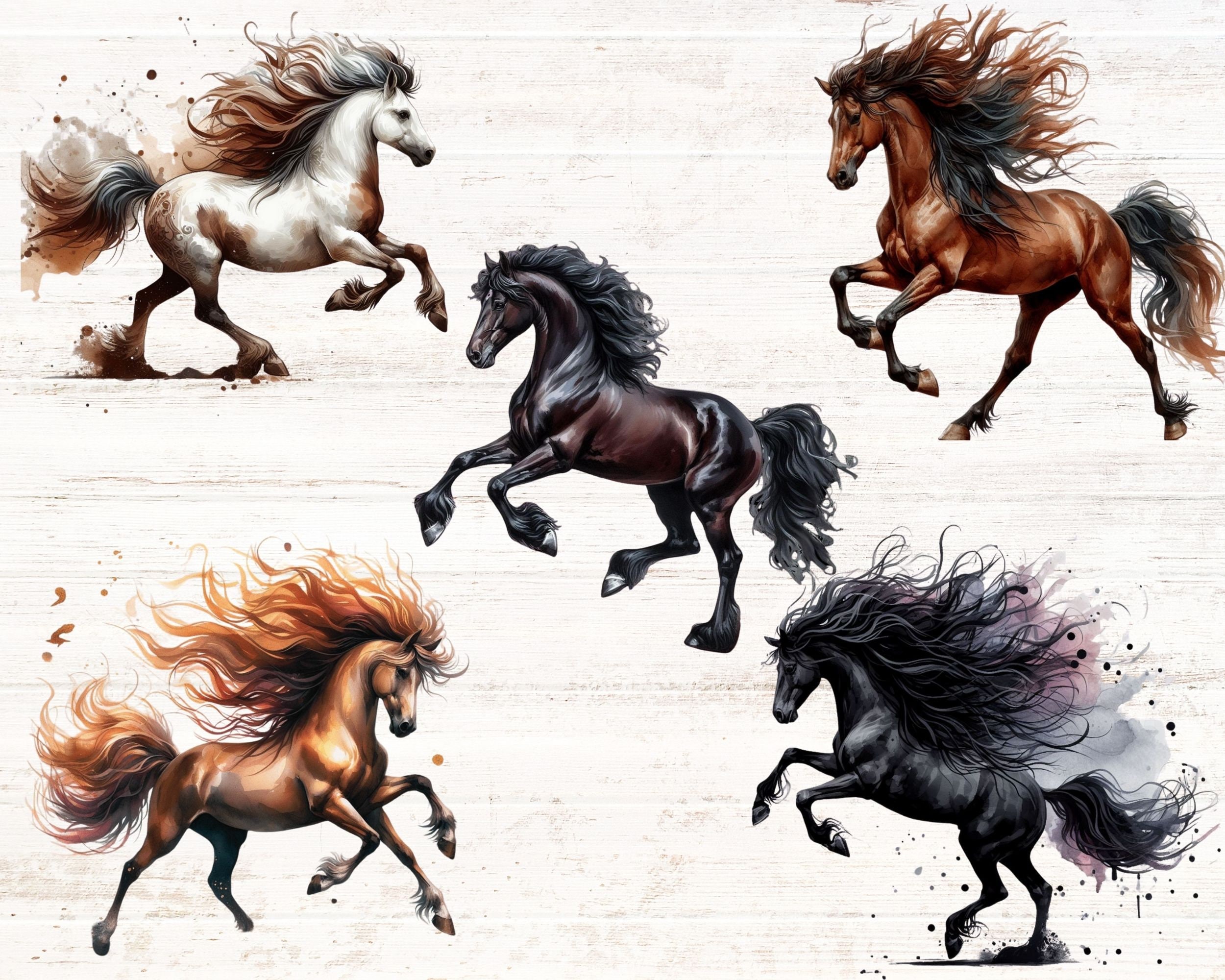 10 Horse PNG Collection-horse Clipart Set Watercolor Horses Printable ...
