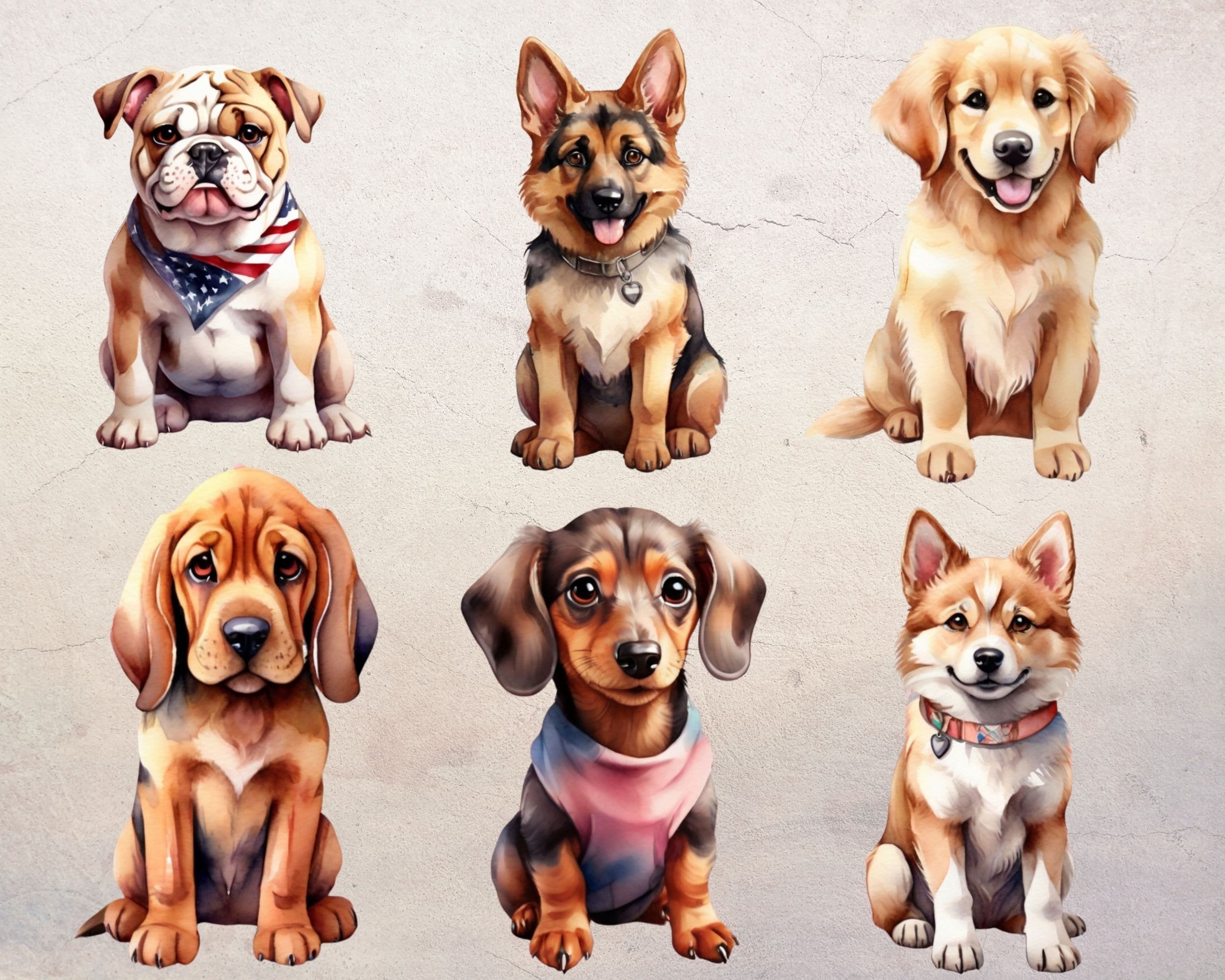Watercolor Cute Dog Cliparts Cute Dogs PNG Bundle Watercolor Puppies ...