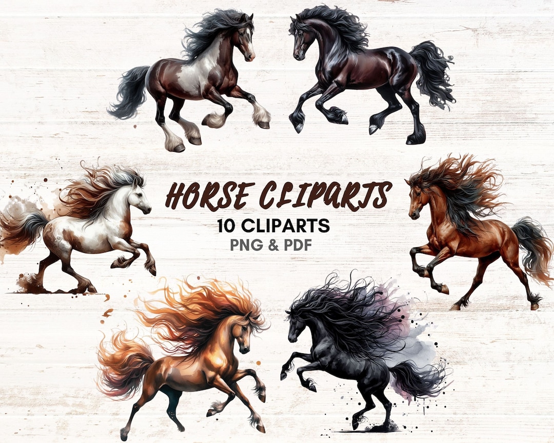 10 Horse PNG Collection-horse Clipart Set Watercolor Horses Printable ...