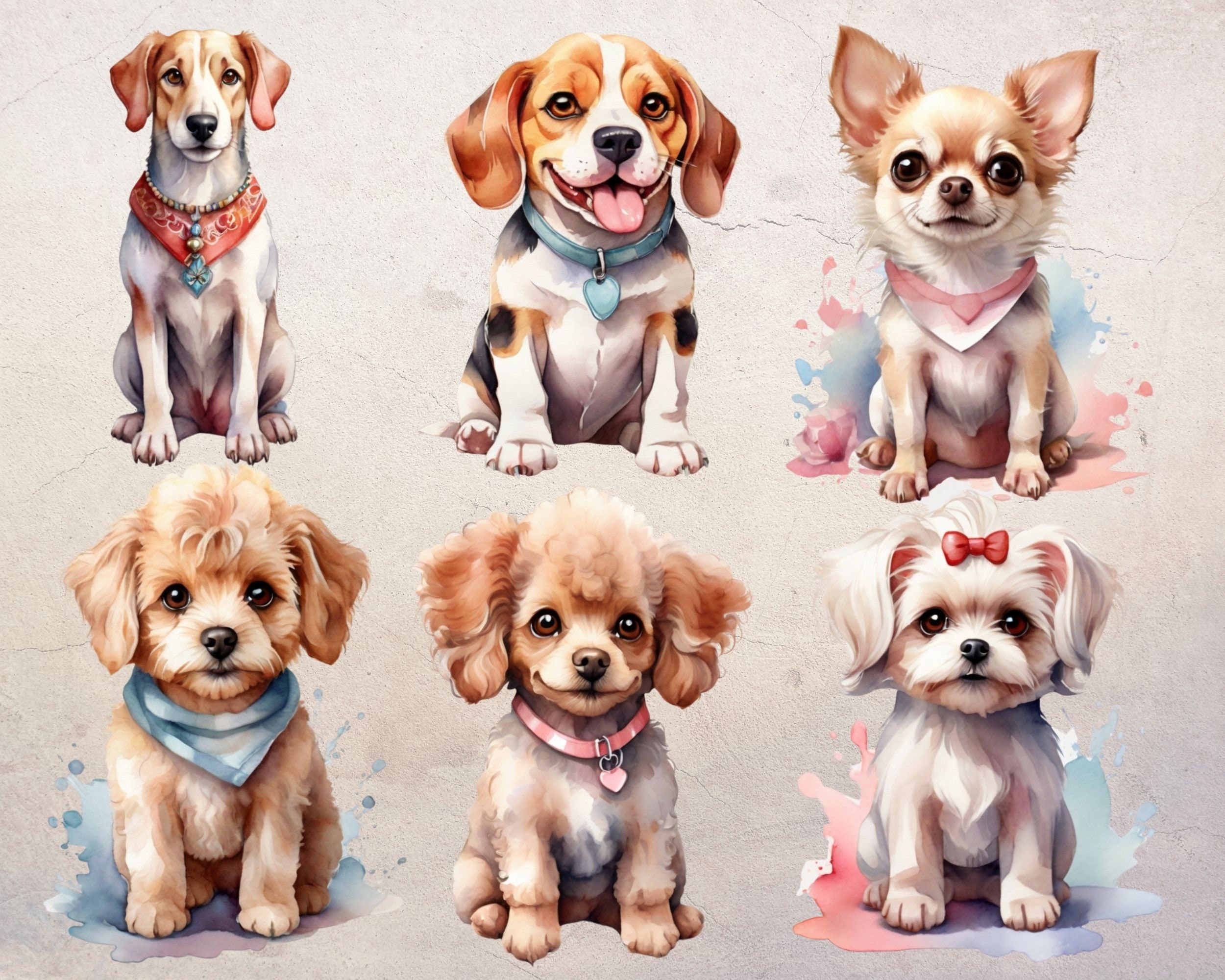 Watercolor Cute Dog Cliparts Cute Dogs PNG Bundle Watercolor Puppies ...