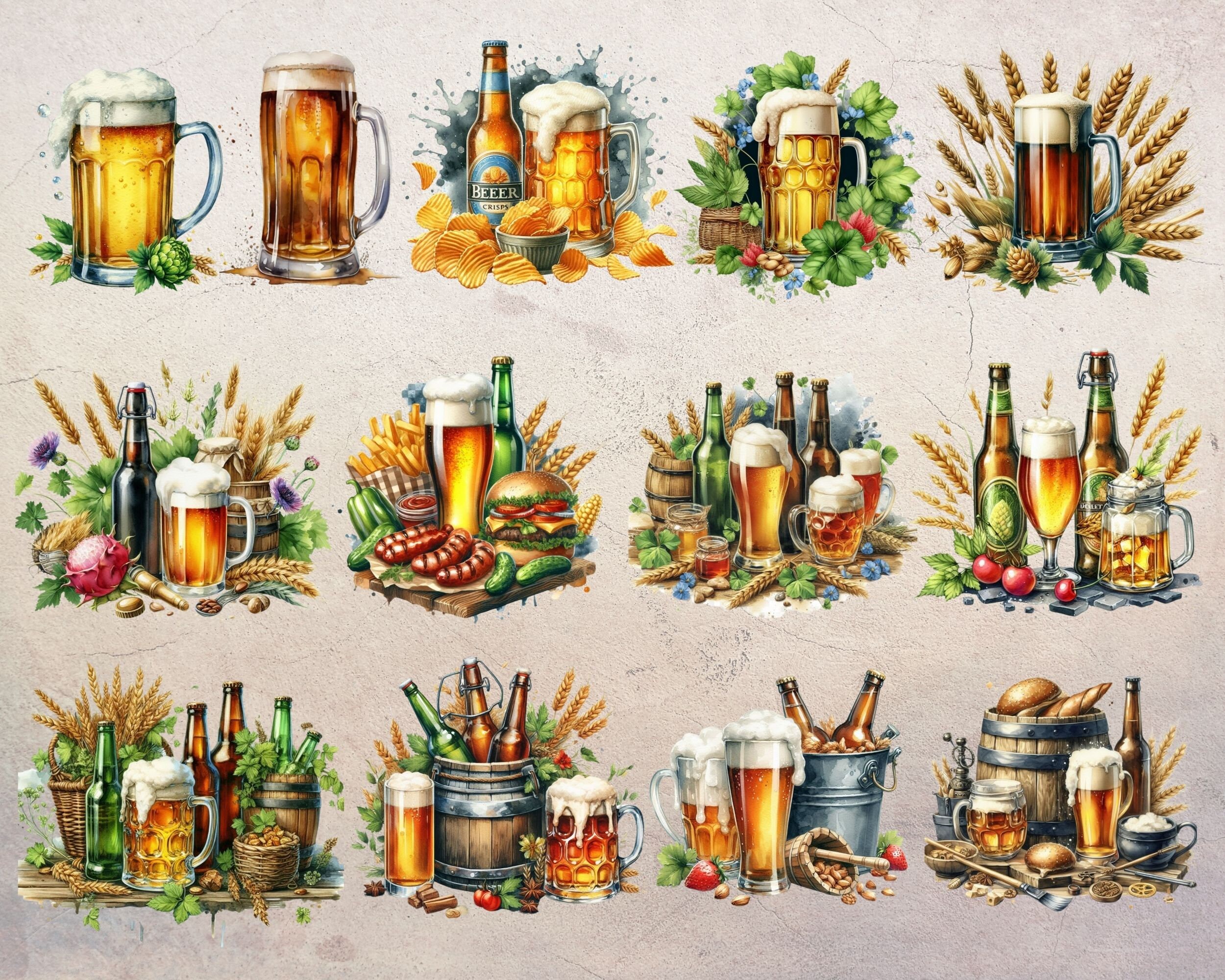 Watercolor Beer PNG Bundle Watercolor Beer Clipart Drink Art for ...