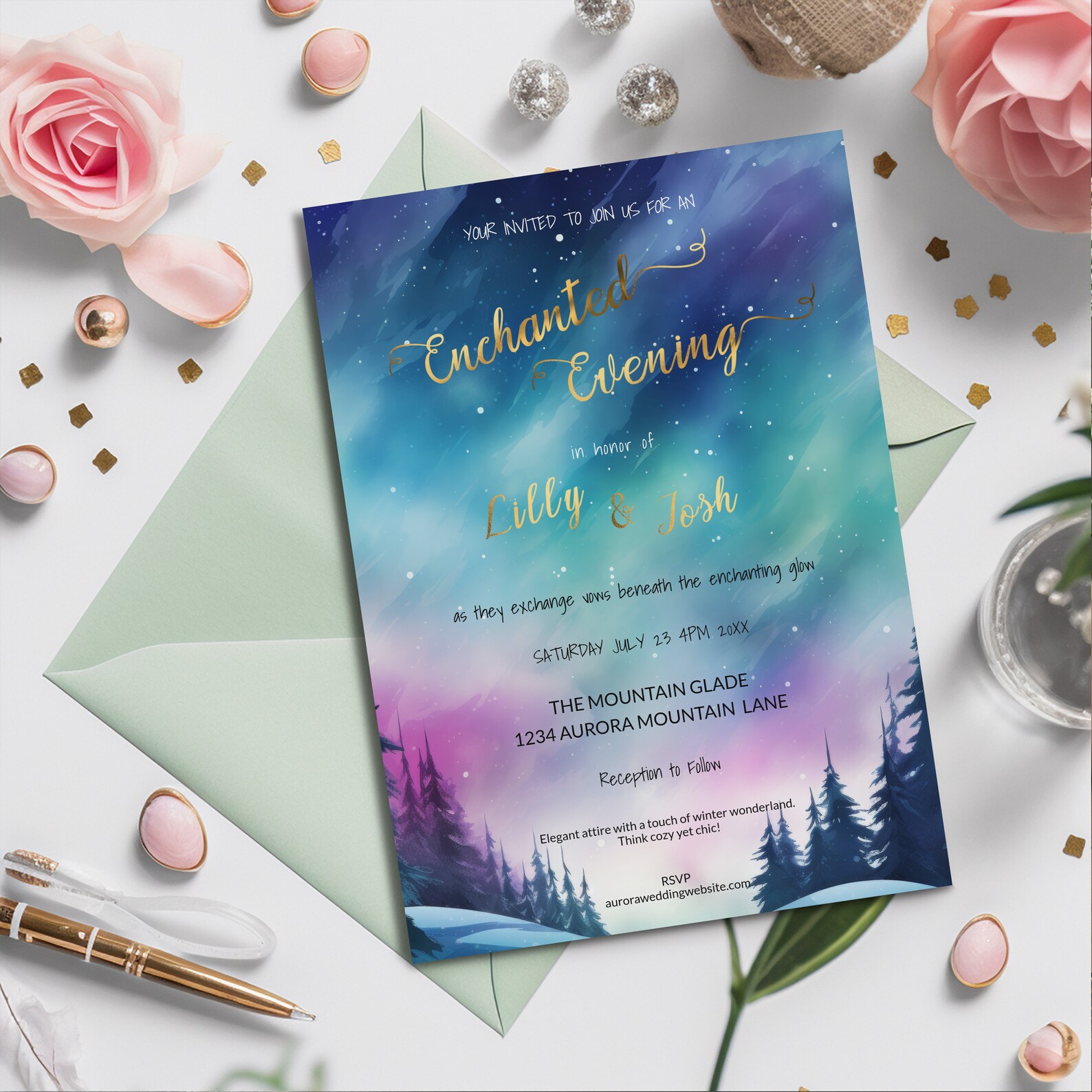 Northern Lights Wedding Invitation-enchanted Evening-aurora Borealis ...