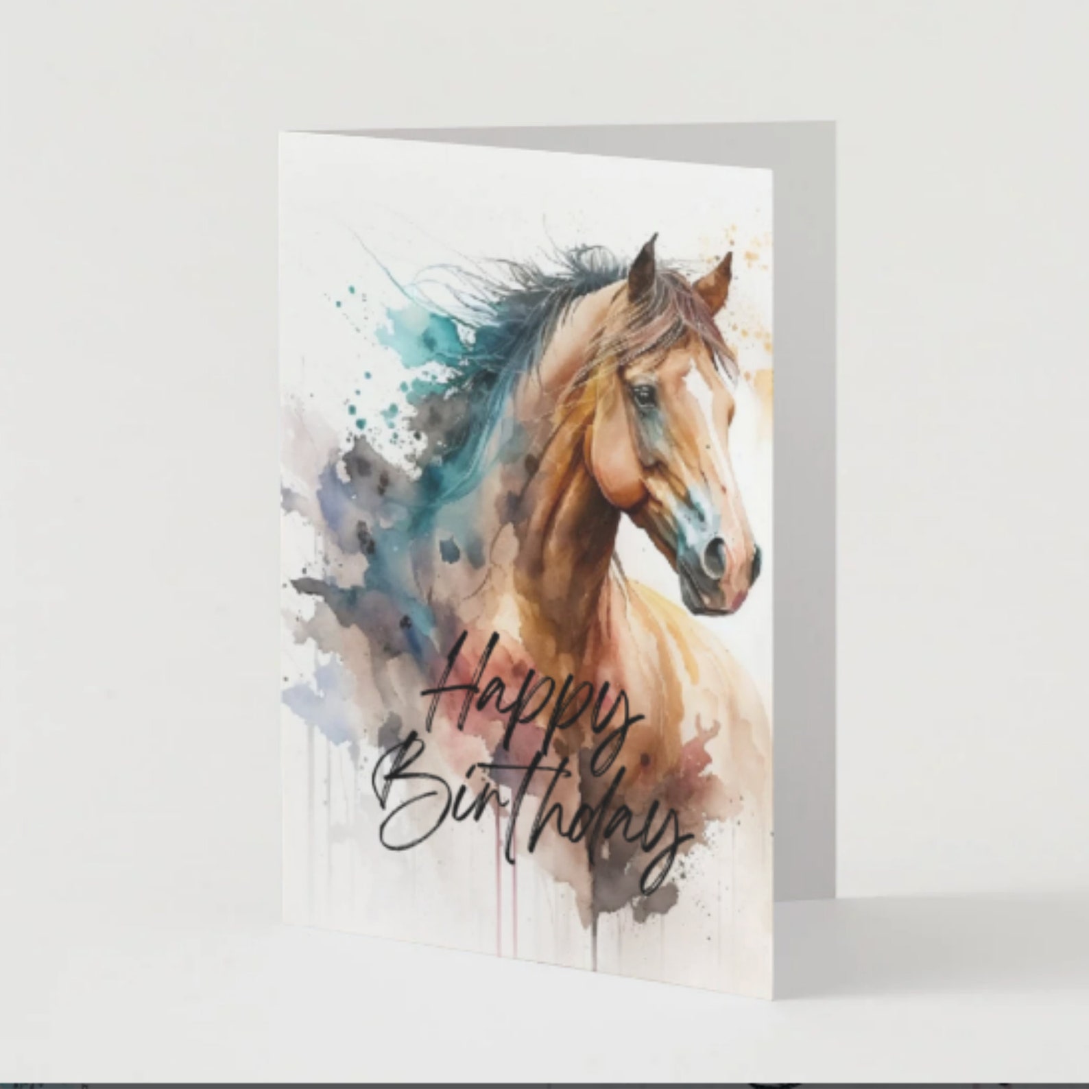 Digital Watercolor Horse Birthday Card Printable - Instant Download for ...