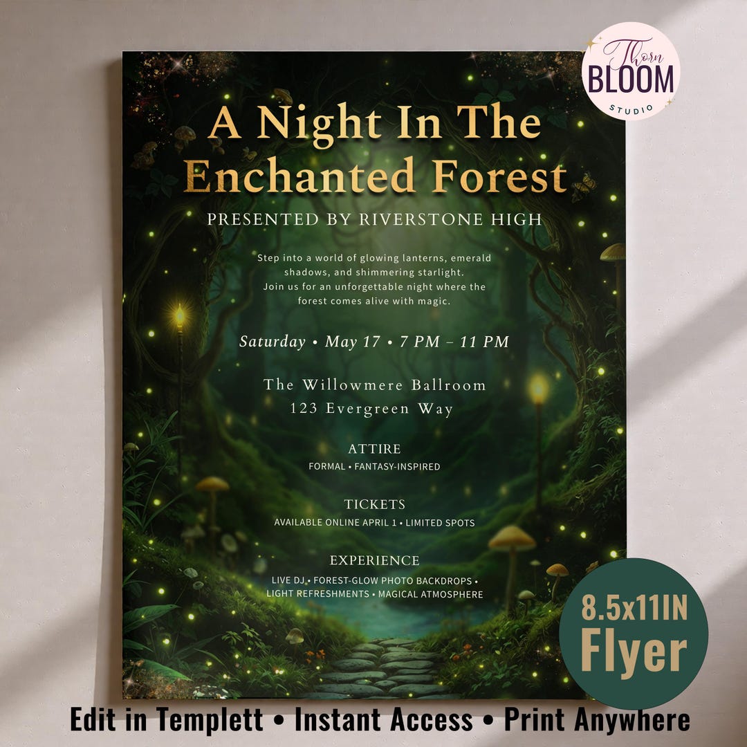 Enchanted Forest Prom Flyer, Editable 8.5x11 Dance Poster Template ...