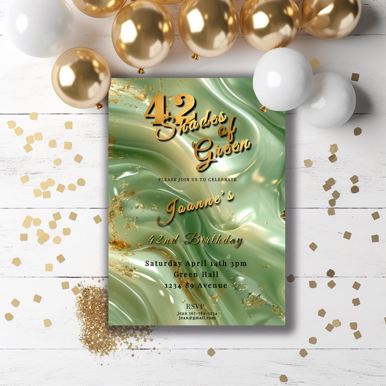 Shades of Green Birthday Editable Invitation 5x7in -emerald Green and ...
