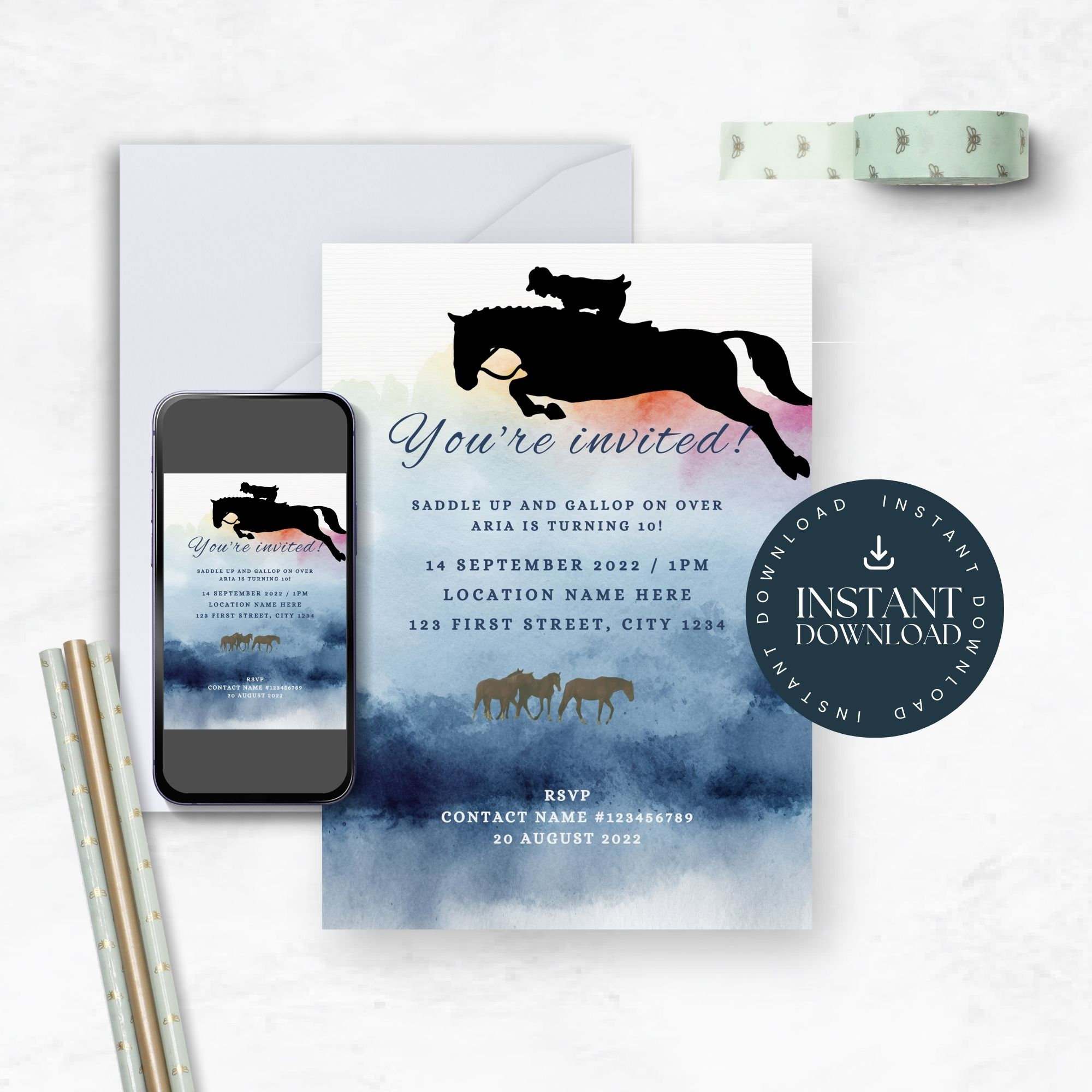 Horse Equestrian Party Invite Bundle Printable Invites, Decor ...