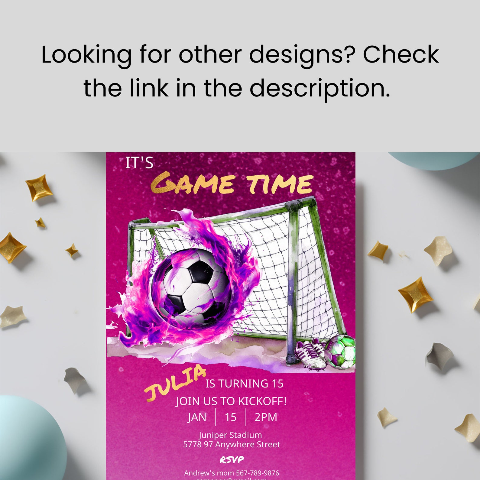 Blue Soccer Birthday Invitation: Mobile Template With Thank You Card - Etsy