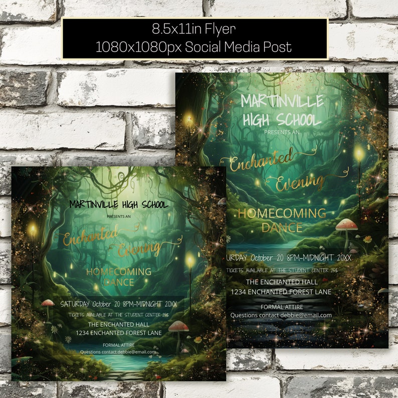 Enchanted Forest Homecoming Dance Flyer & Social Media Post Invite-high ...