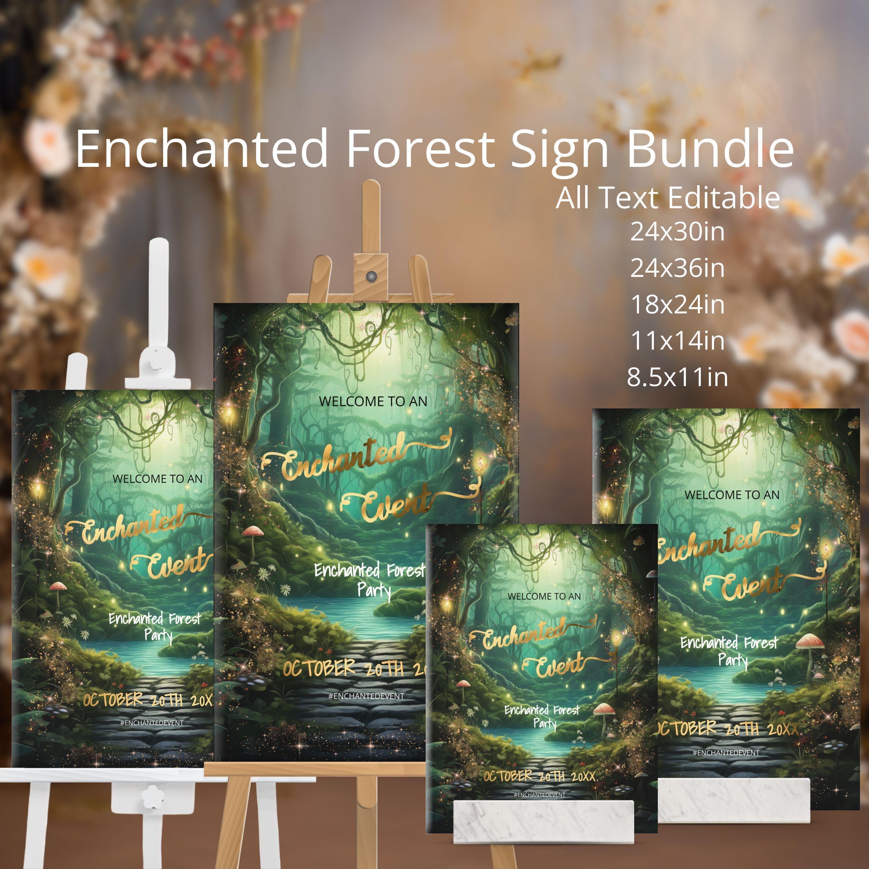 Enchanted Forest Welcome Sign Bundle: Editable Party Decor (digital ...