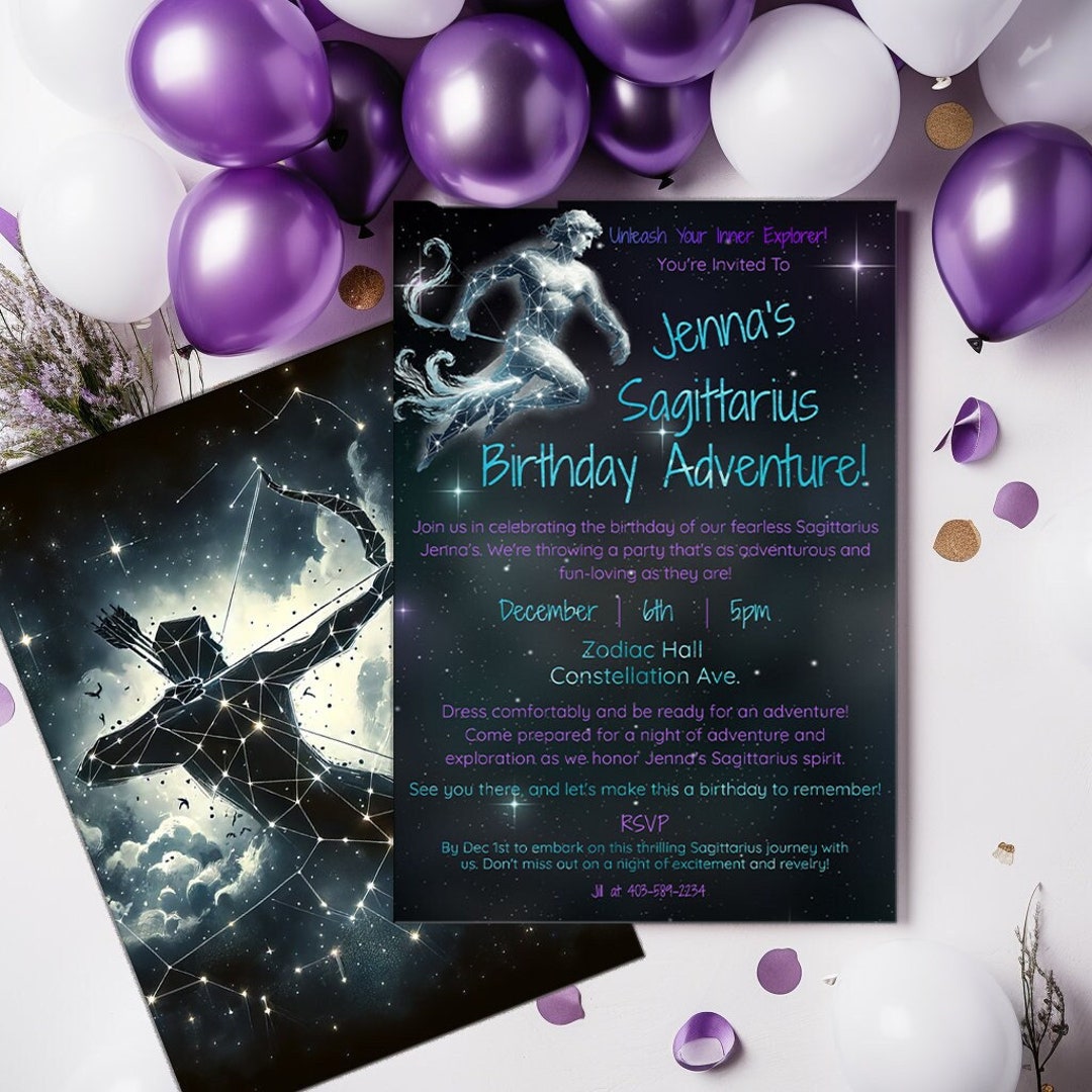 Sagittarius Birthday Invitation | Editable Template | Zodiac Star Sign ...