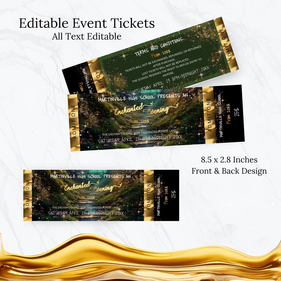 Enchanted Forest Prom Invite, Flyer & Ticket Bundle-high School Prom ...