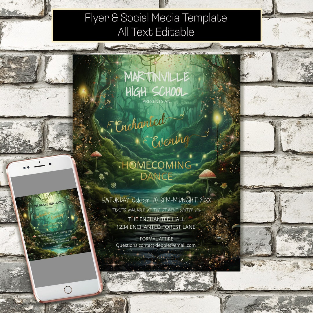 Enchanted Forest Homecoming Dance Flyer & Social Media Post Invite-high ...
