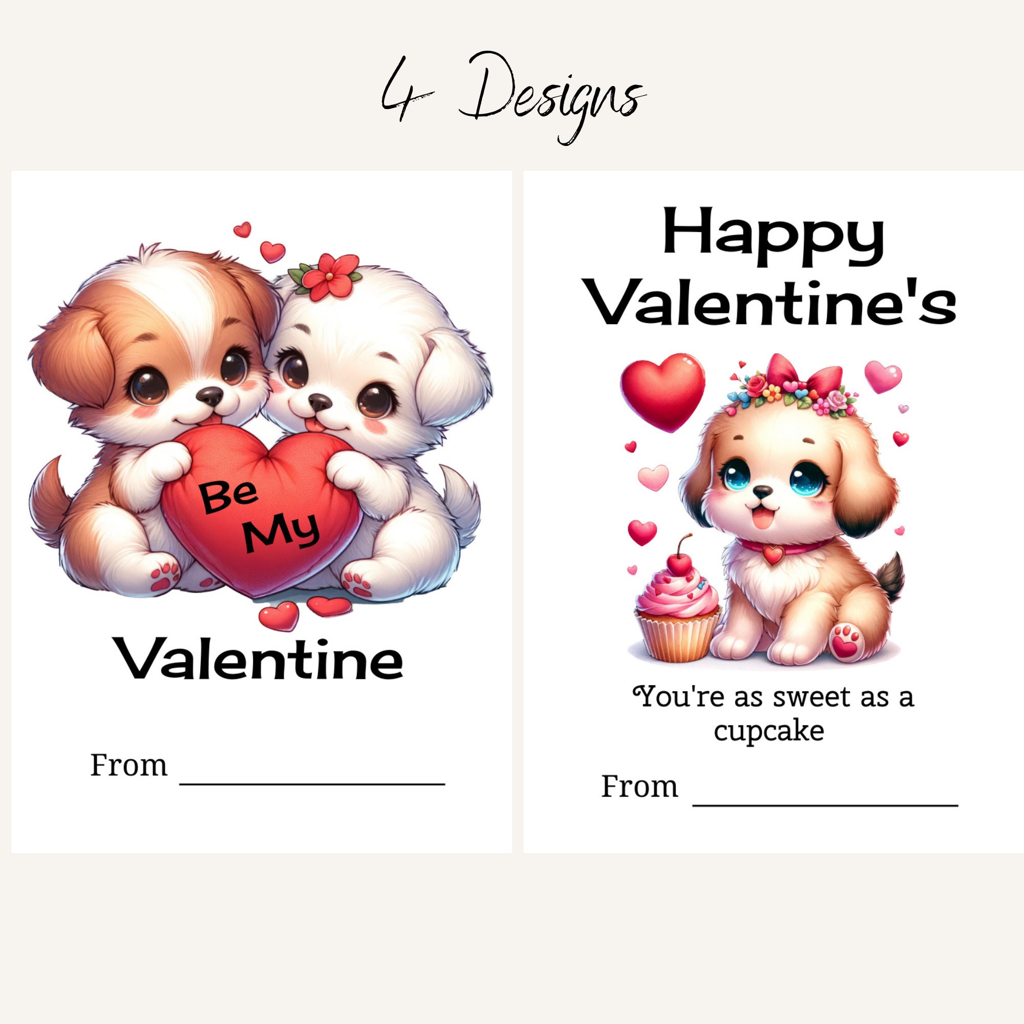 Printable Puppy Valentine's Day Cards 4 Designs Instant Download ...