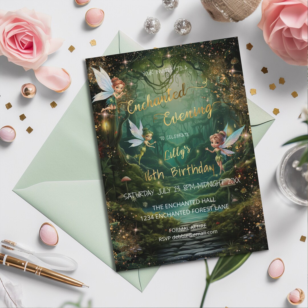Emerald Green Enchanted Forest Invitation-magical Garden-fairy Dust ...