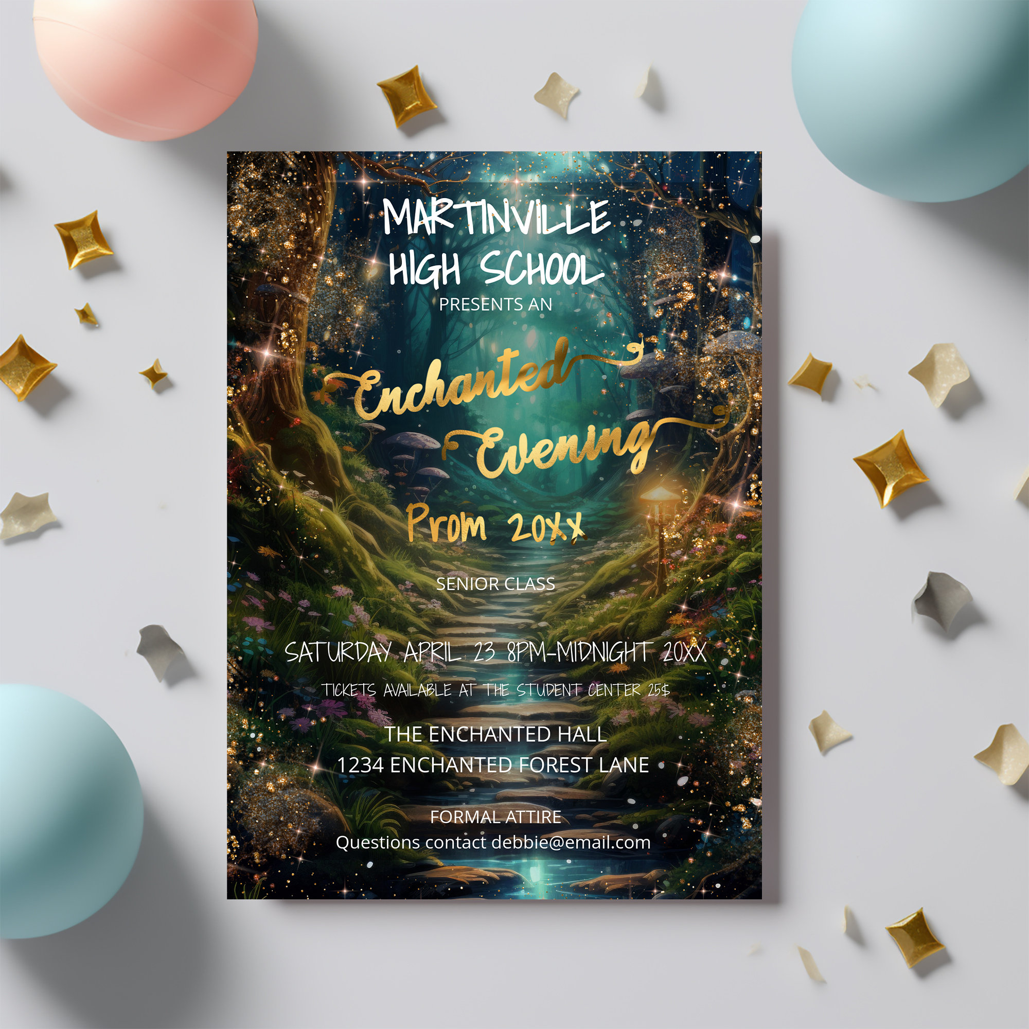 Enchanted Forest Prom Invite, Flyer & Ticket Bundle-high School Prom ...
