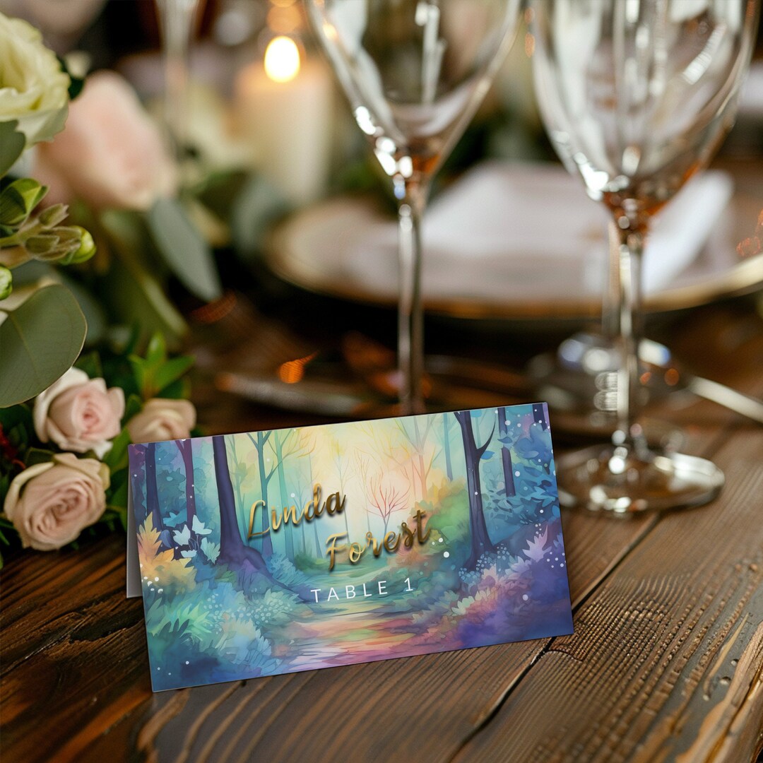 Place Card Folded Enchanted Forest-enchanted Garden-editable Template ...