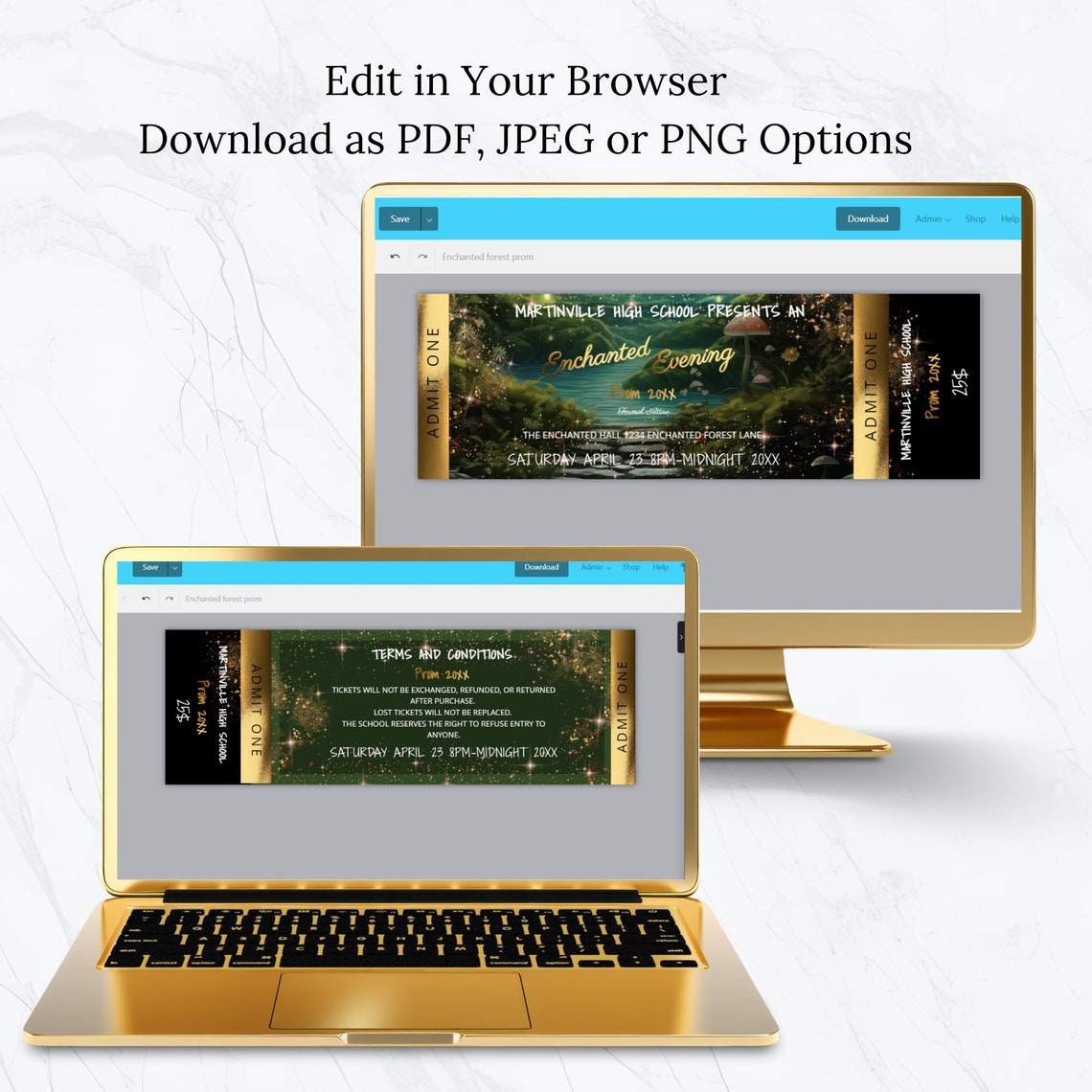 Enchanted Forest Prom Ticket-high School Prom-school Dance-prom Tickets ...