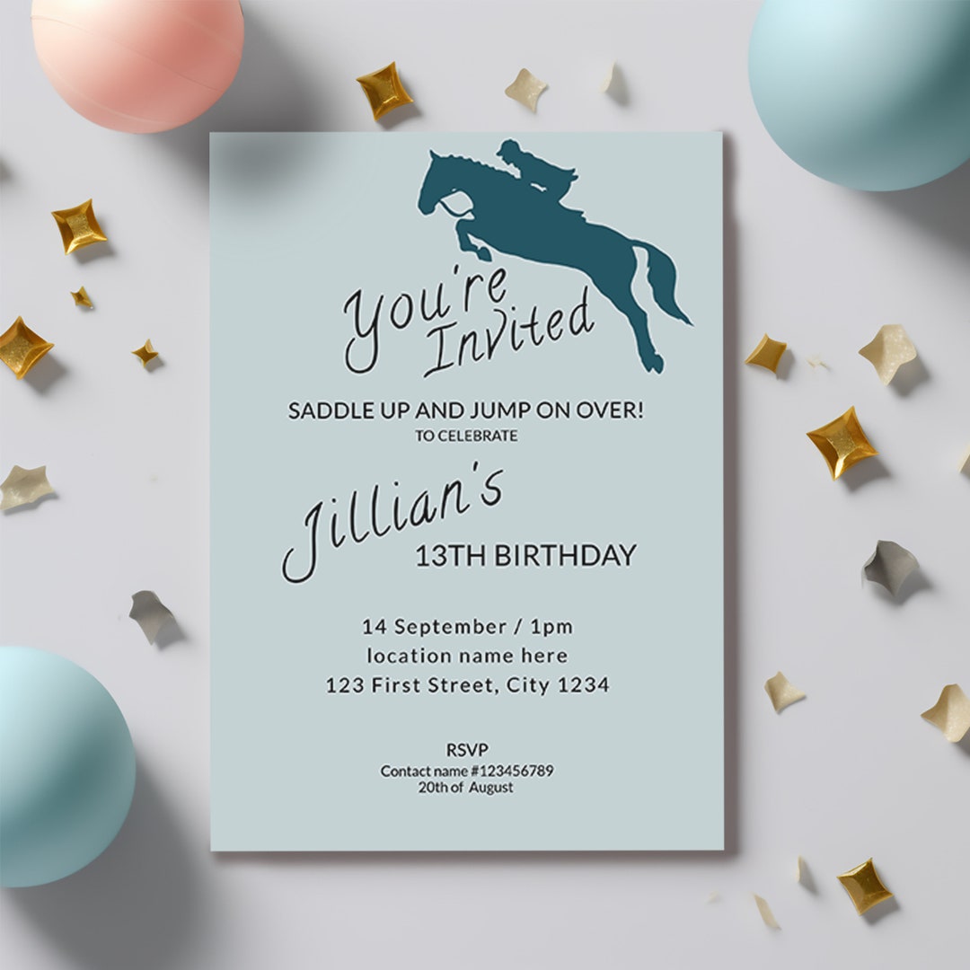Horse Riding Invitation -equestrian Show Jumping Birthday Invite ...