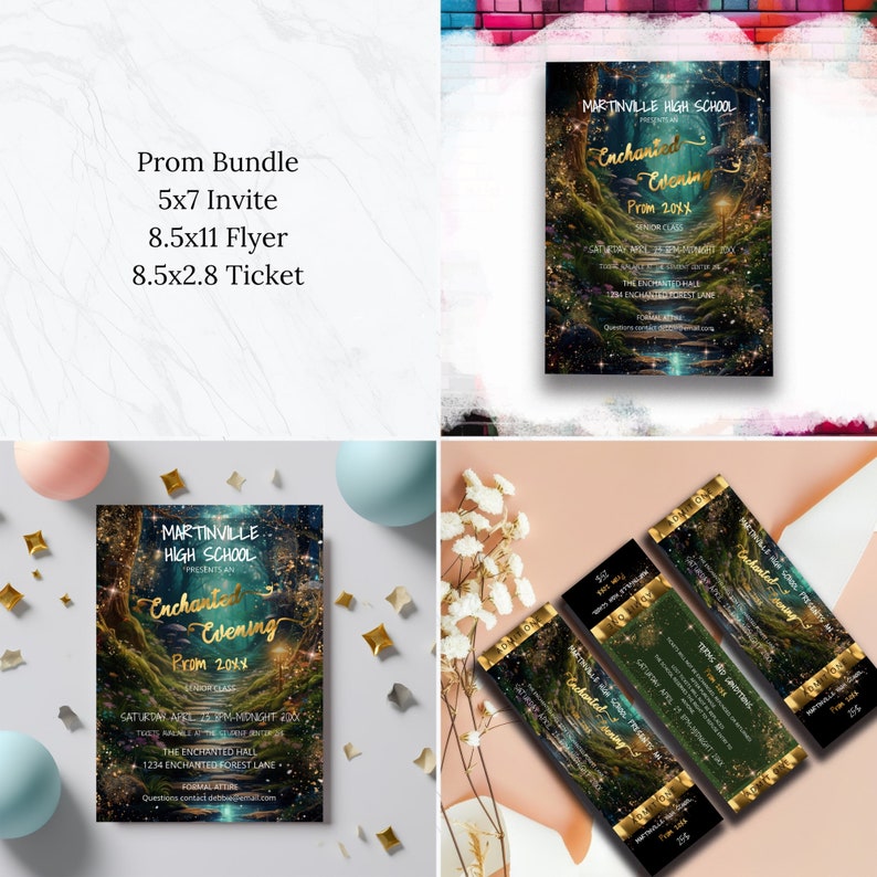Enchanted Forest Prom Invite, Flyer & Ticket Bundle-high School Prom ...