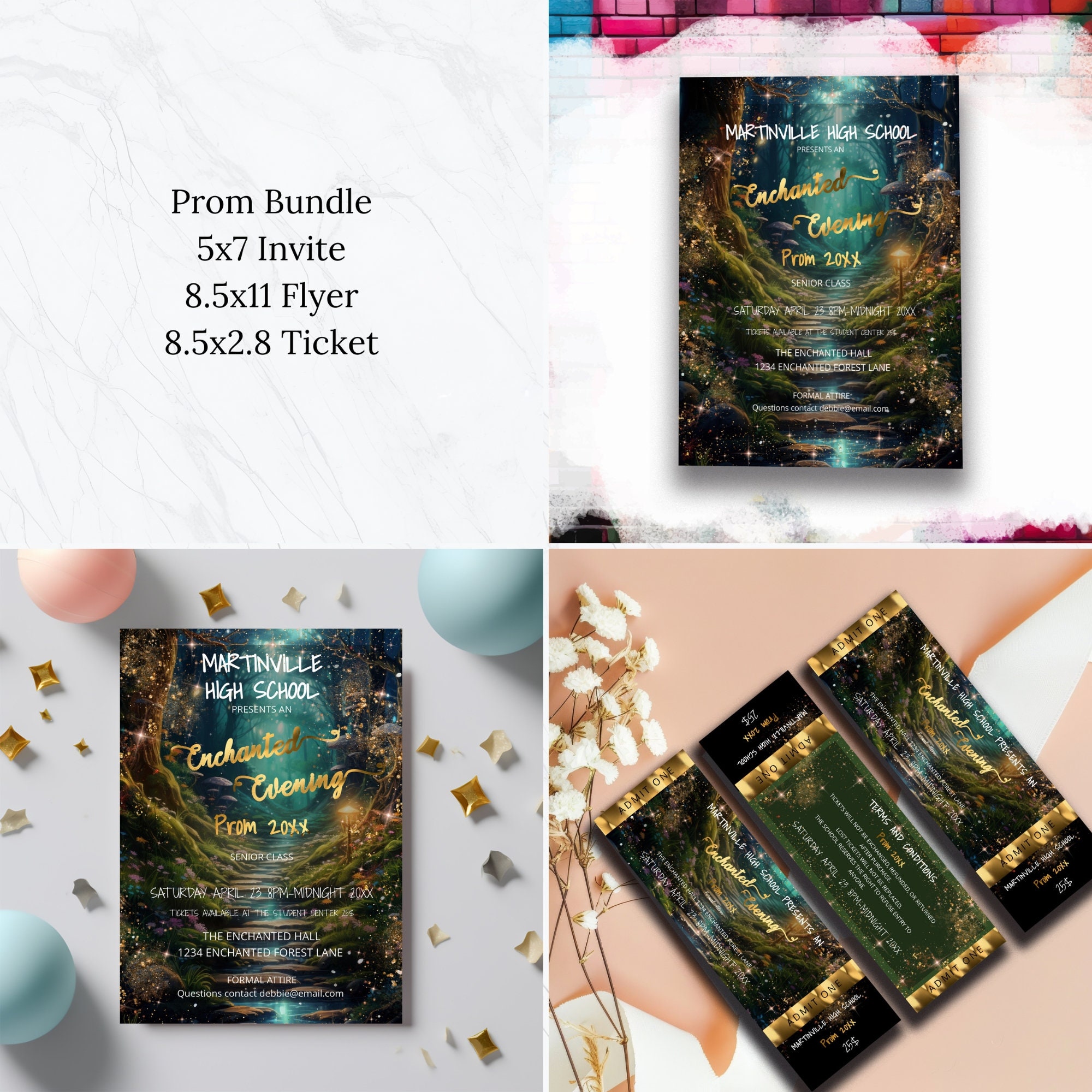 Enchanted Forest Prom Invite, Flyer & Ticket Bundle-high School Prom ...