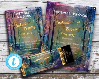 Enchanted Forest Prom Invite, Flyer & Ticket Bundle-high School Prom ...