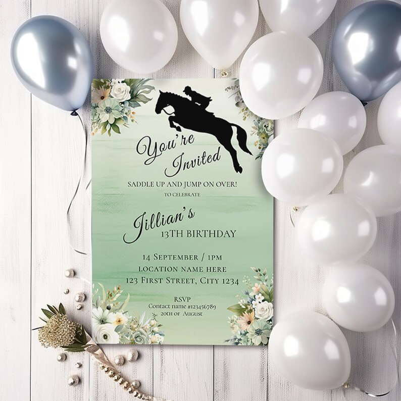 Floral Horse Invitation -equestrian Show Jumping Birthday Invitation ...