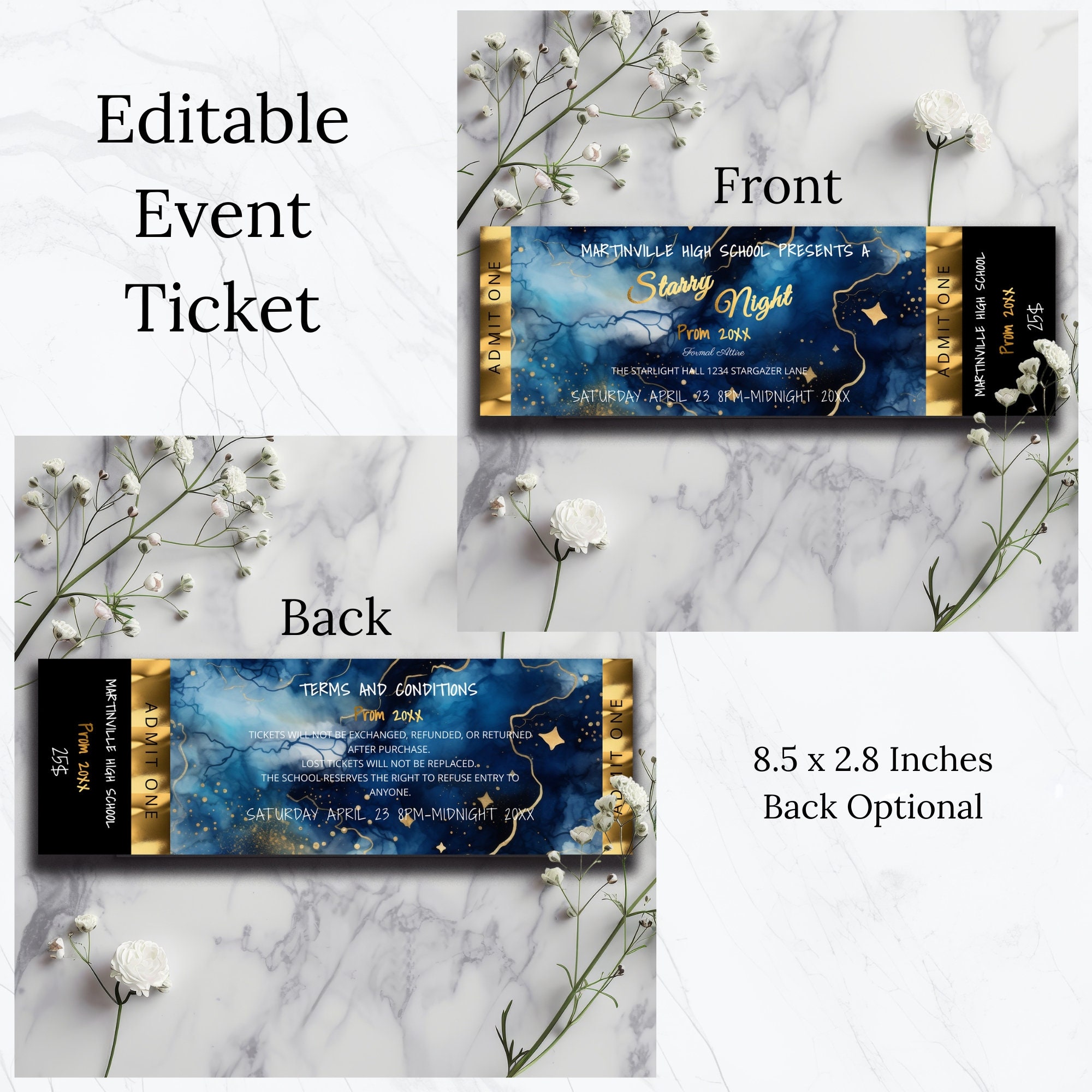 Starry Night Prom Invite, Flyer & Ticket Bundle-high School Prom-school ...