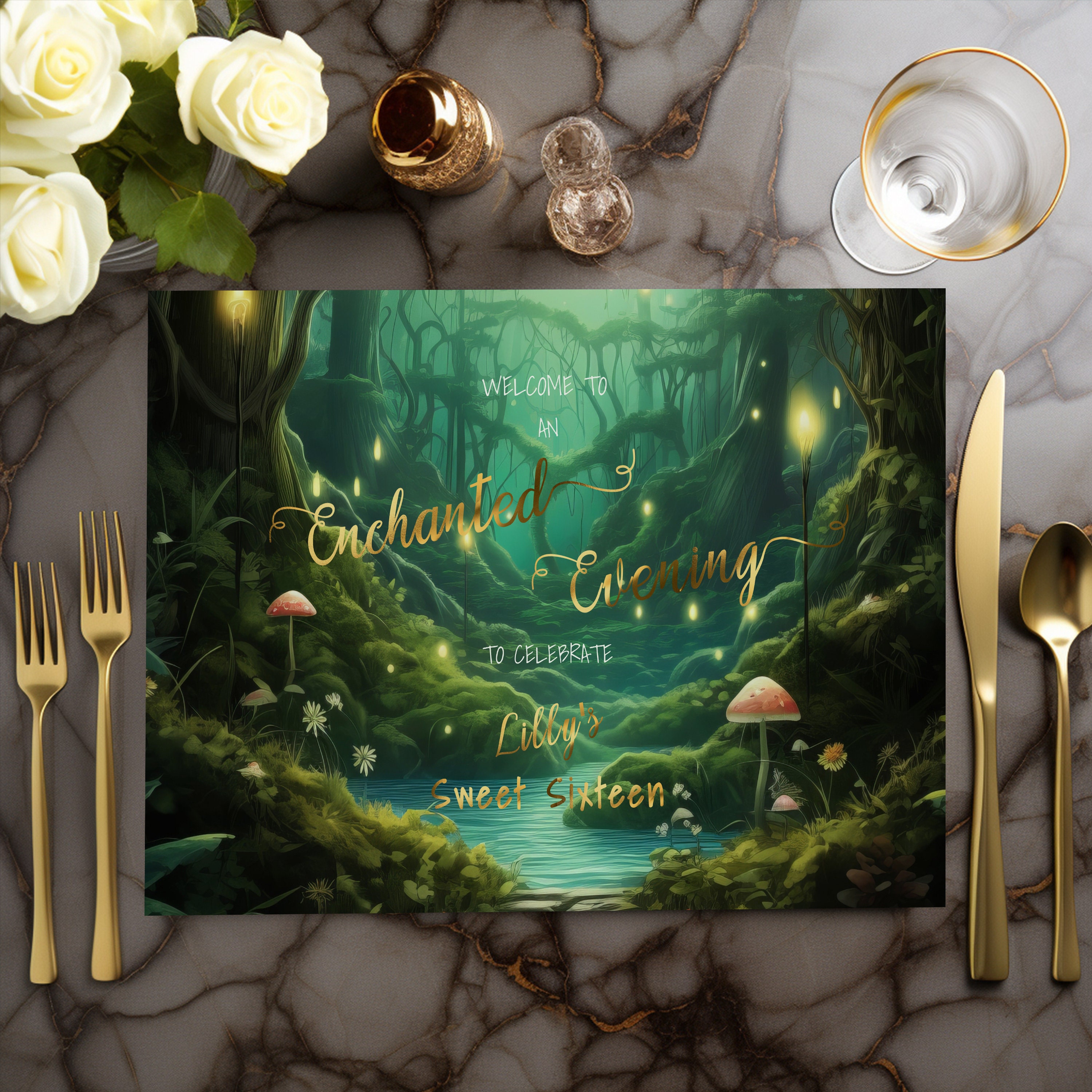 Enchanted Forest Editable Printable Placemat-sweet 16 enchanted Evening ...