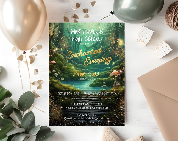 Enchanted Forest Prom Night Party Invitation Card, Classy Enchanted ...