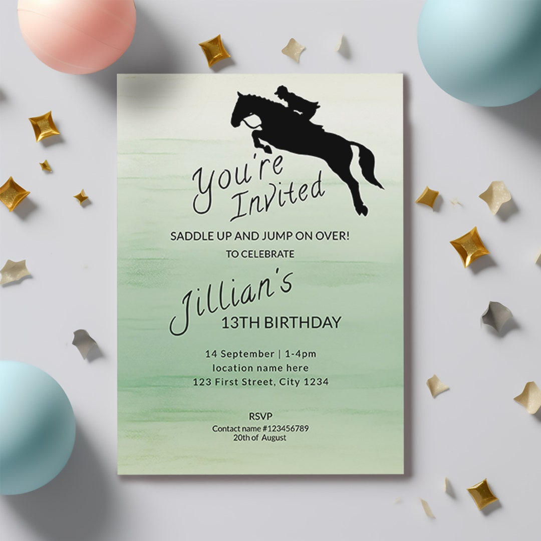 Horse Riding Birthday Invitation -equestrian Show Jumping Invite ...