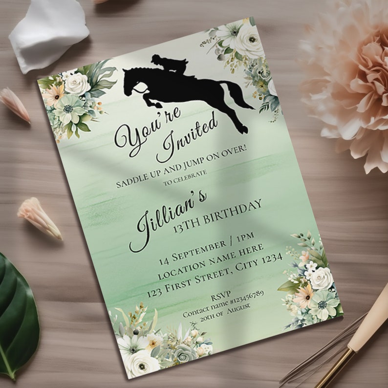 Floral Horse Invitation -equestrian Show Jumping Birthday Invitation ...