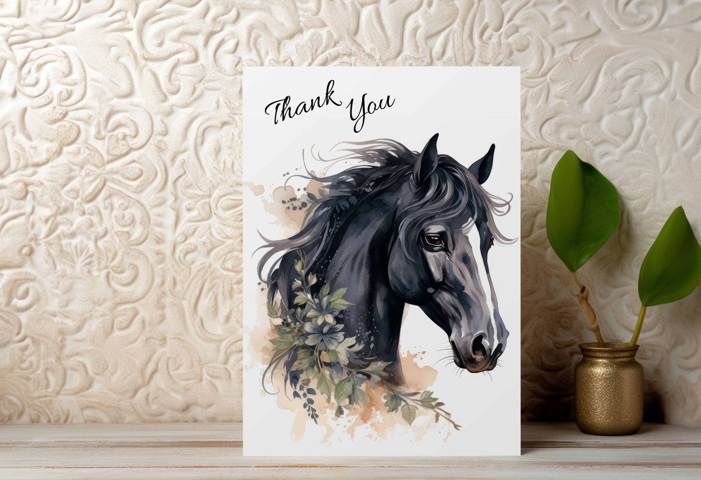 Digital Watercolor Horse Thank You Card Printable Instant Download ...