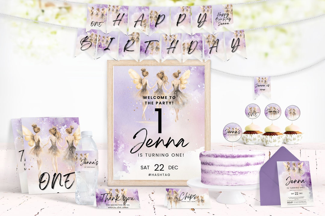 Editable Fairy Birthday Templates Bundle Fairy 1st Birthday - Etsy