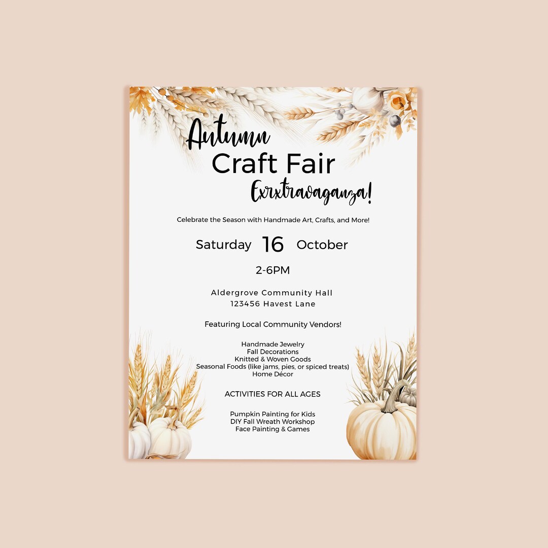 Craft Fair Flyer Template-autumn Craft Market- Fall- 8.5x11in-event ...