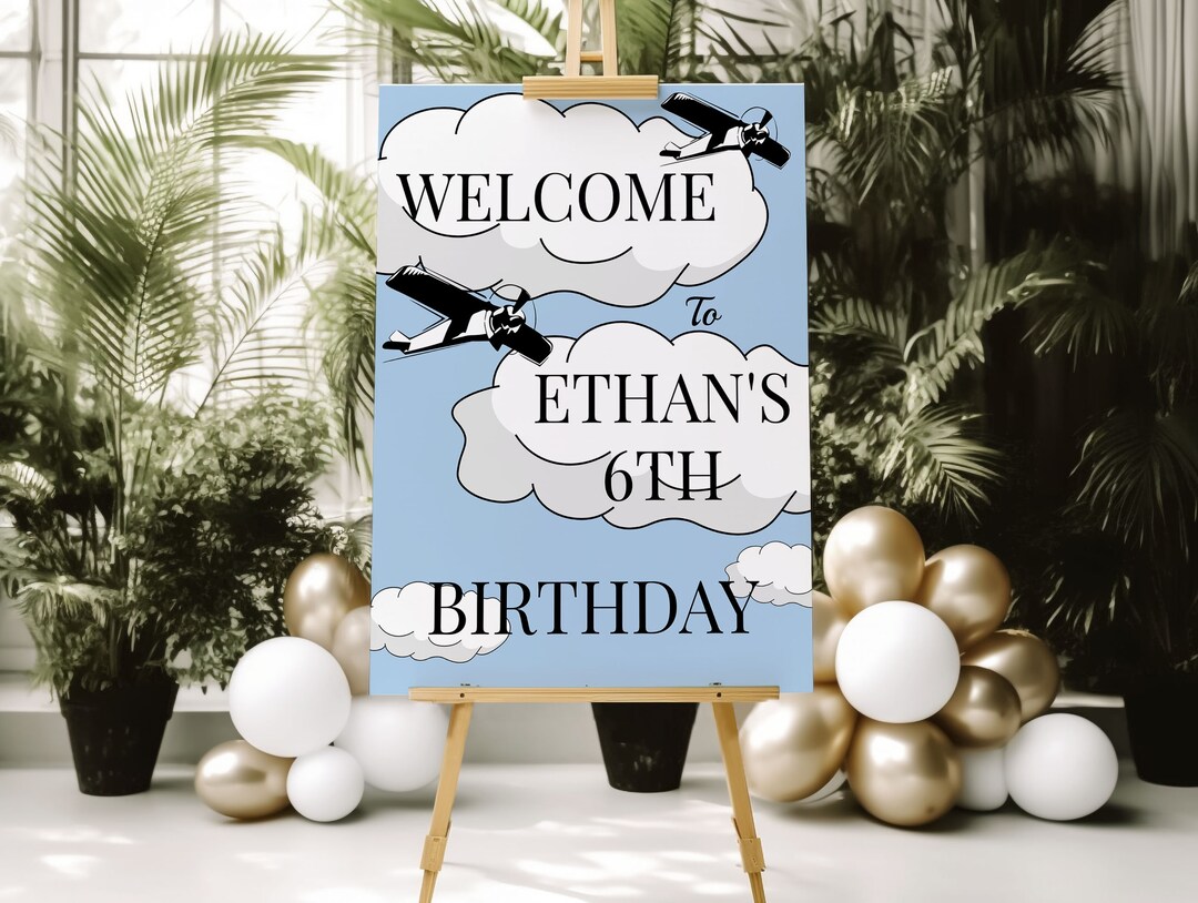 Editable Airplane Birthday Welcome Sign Template - Etsy