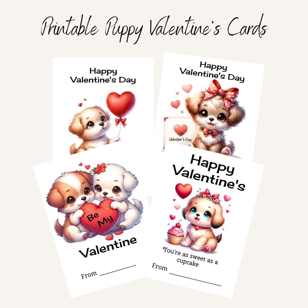 Printable Puppy Valentine's Day Cards 4 Designs Instant Download ...