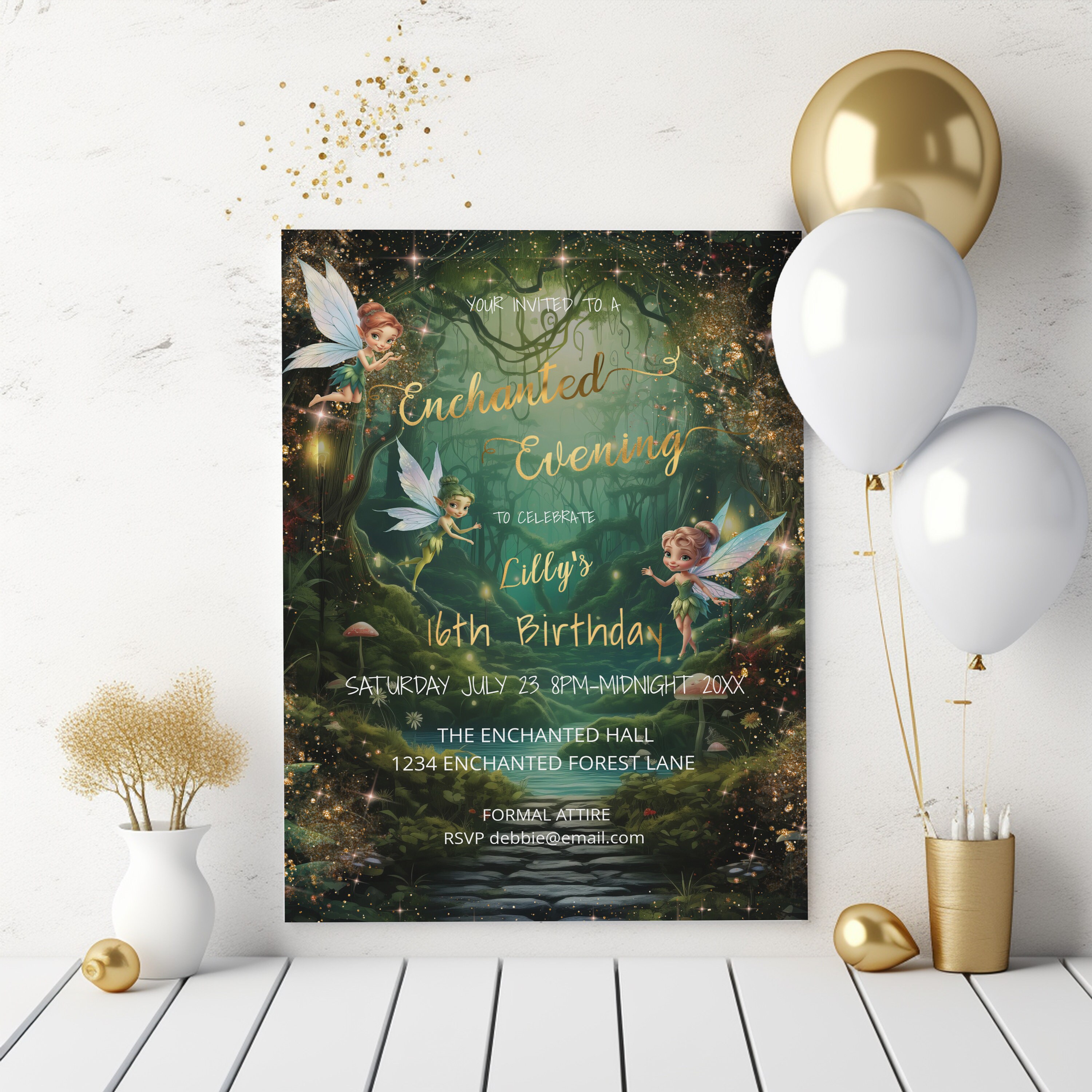 Emerald Green Enchanted Forest Invitation-magical Garden-fairy Dust ...