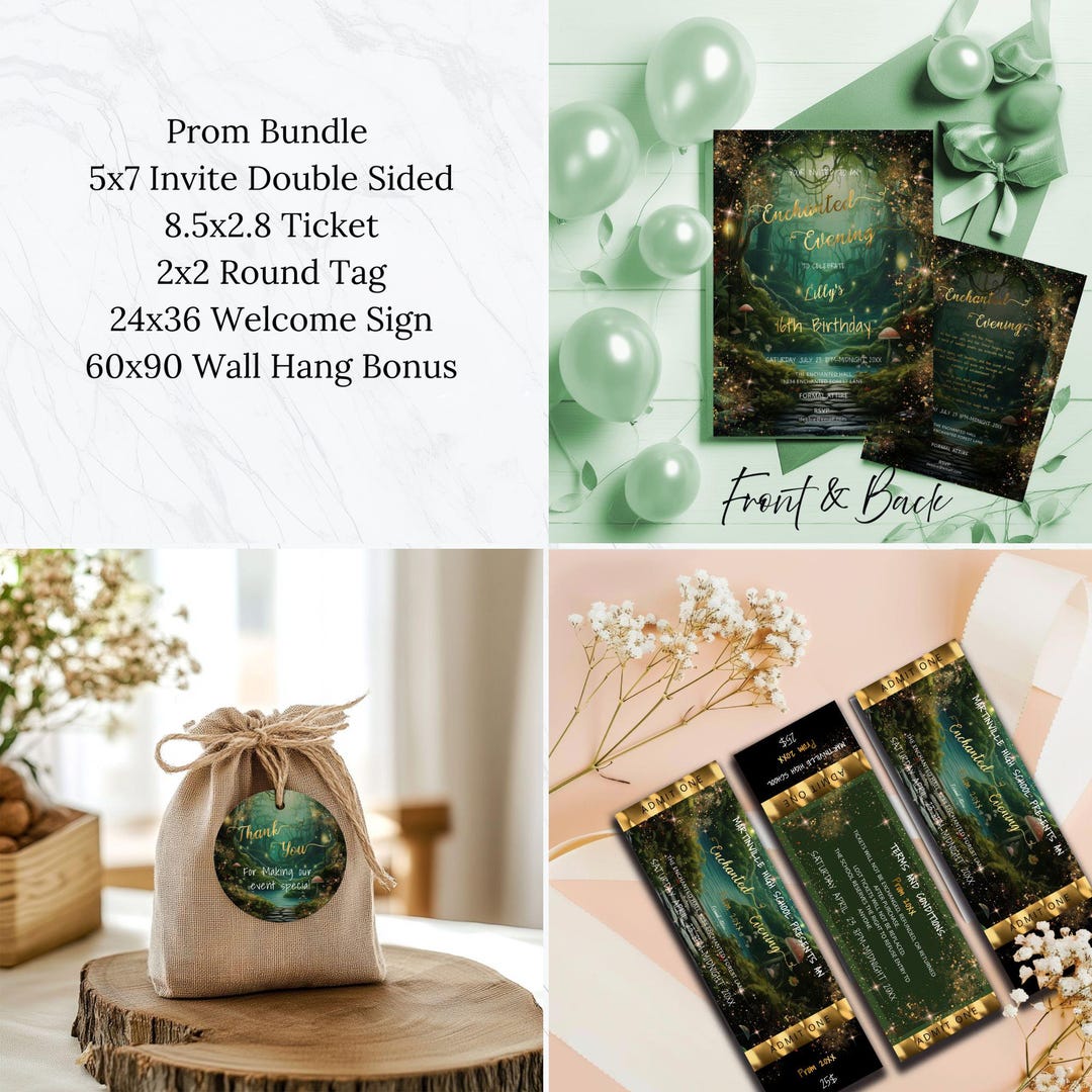 Enchanted Forest Prom Invite, Sign & Ticket Bundle-high School Prom ...