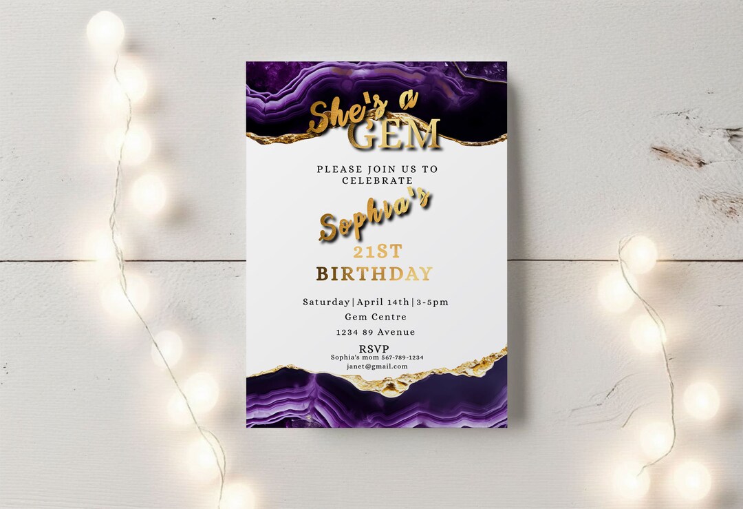 Gemstone Birthday Editable Invitation 5x7in geode-gem Editable ...
