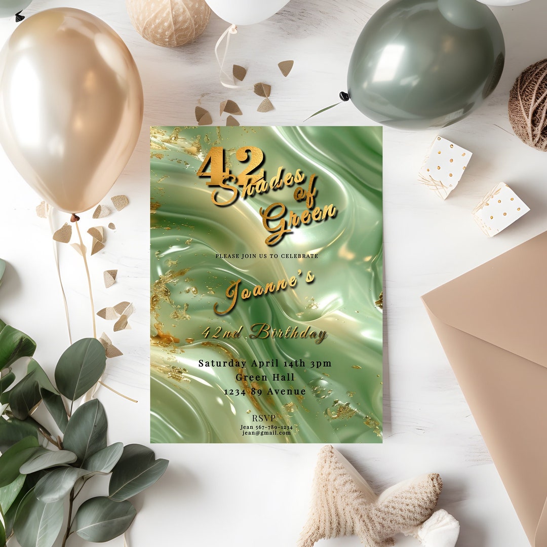 Shades of Green Birthday Editable Invitation 5x7in -emerald Green and ...