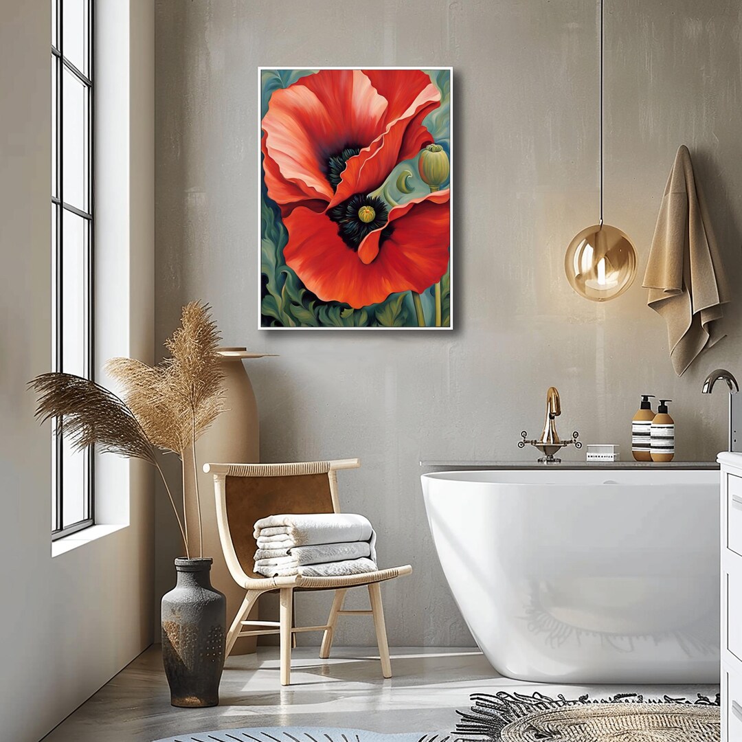 Georgia Okeeffe Style Red Poppy Painting, Thanksgiving Host Luxury Gift ...