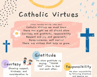 THEOLOGICAL and CARDINAL VIRTUES Catholic Coloring Page Activity Church ...