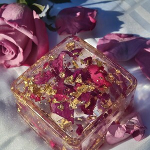 Trinket Box With Real Rose Petals and Gold Flakes, Jewelry Box, Gift ...