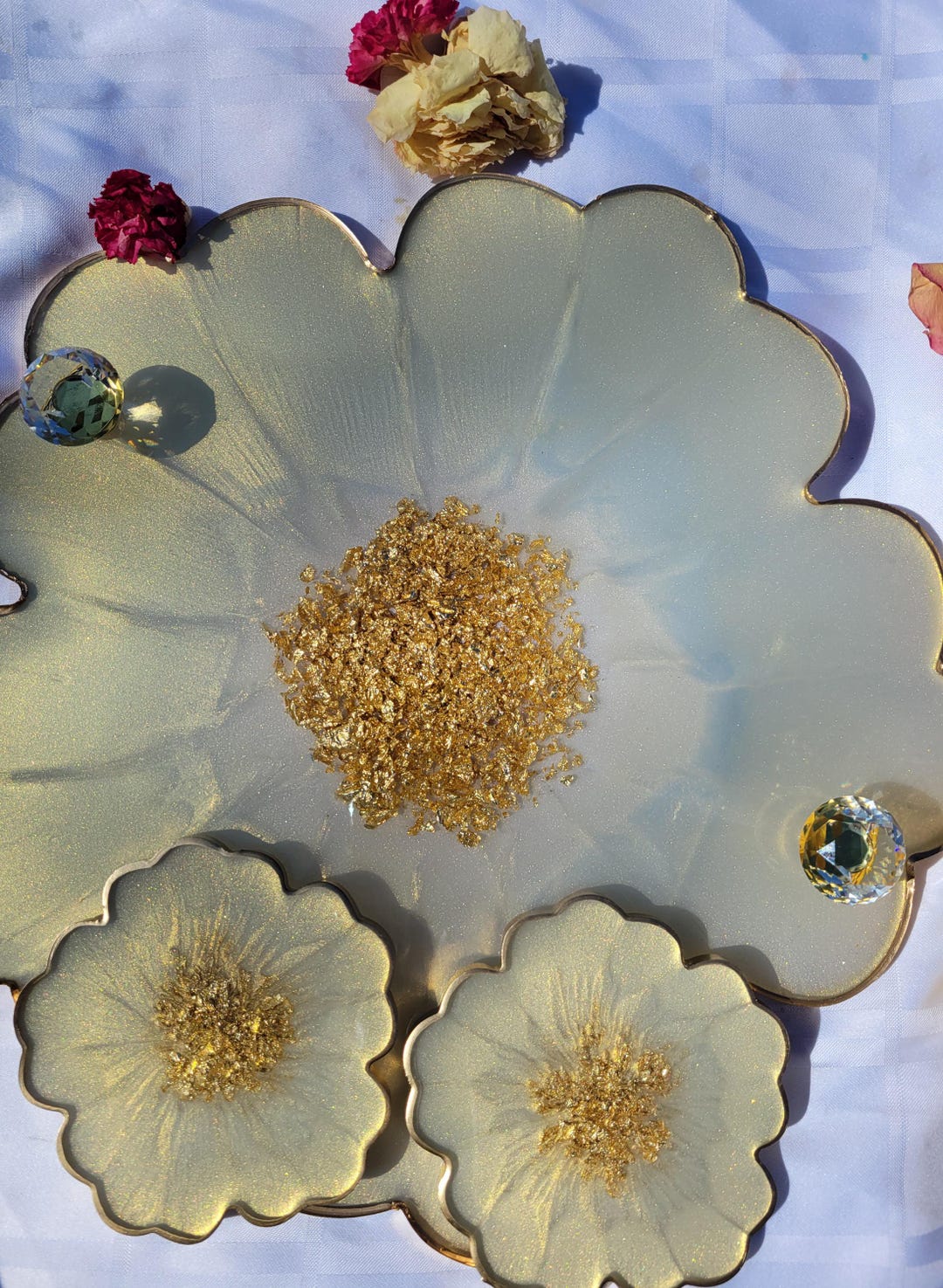 Large Flower Shaped Resin Tray, Decorative Tray, Coffee Table Tray ...