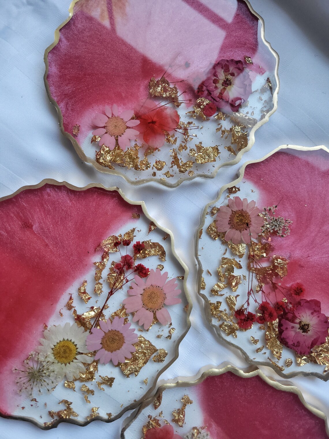 Personalized and Customizable Pink Resin Coaster With Pressed Flowers ...