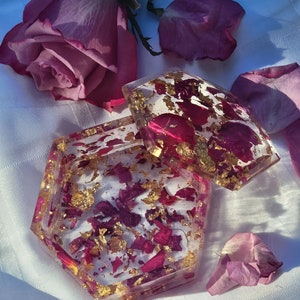 Trinket Box With Real Rose Petals and Gold Flakes, Jewelry Box, Gift ...