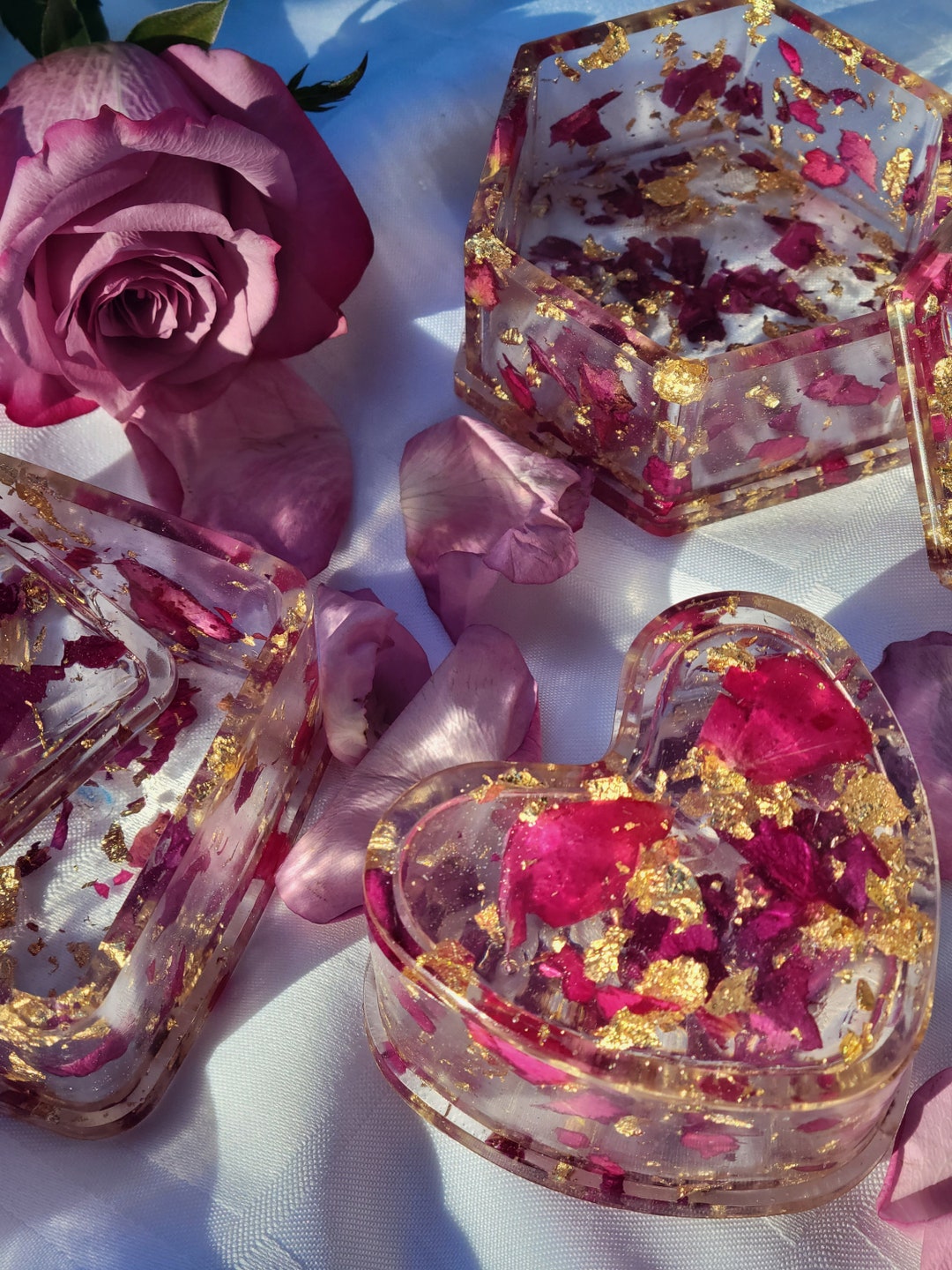 Trinket Box With Real Rose Petals and Gold Flakes, Jewelry Box, Gift ...