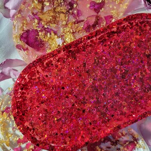 Red Glitter Resin Oval Tray, Jewelry Dish, Ring Dish,catchall Vanity ...