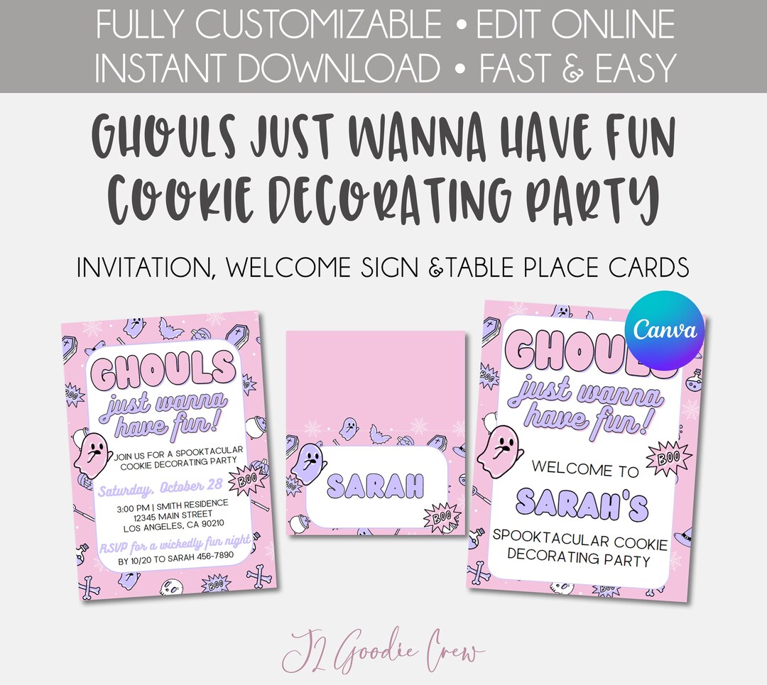 Editable Ghouls Just Wanna Have Fun Cookie Decorating Party Pack ...