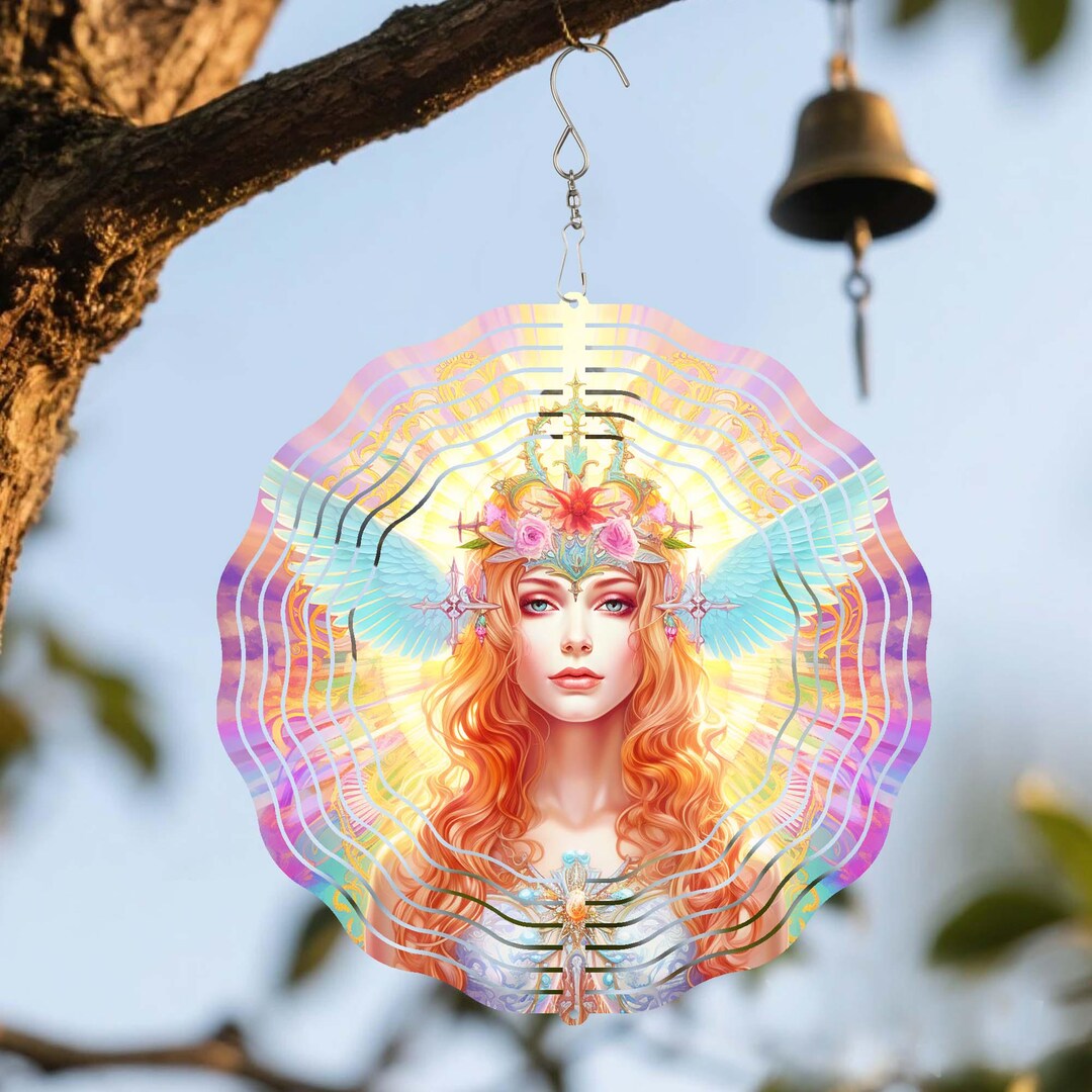 Colorful Goddess of War Wind Spinner, 3D Stained Glass Garden Spinner ...